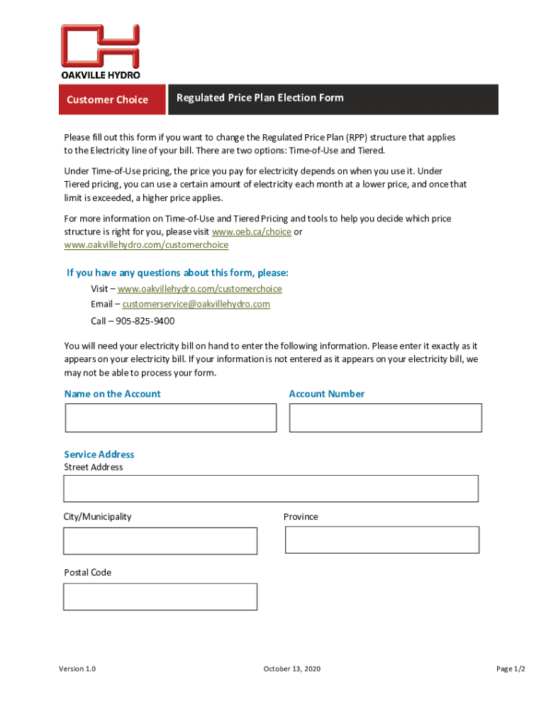 Fillable Online Please fill out this form if you want to change the Regulated Price Plan (RPP ...