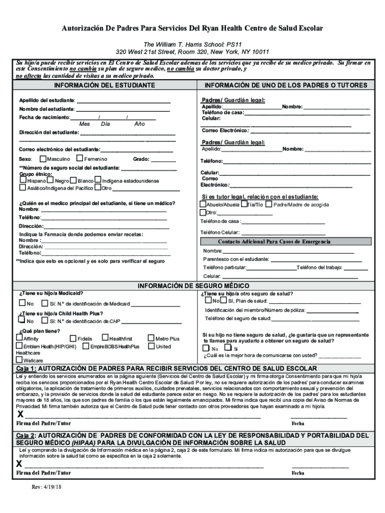 Fillable Online School Based Health Center (Nurse's Office) - MS54 ...