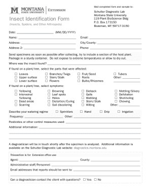 Fillable Online Schutter Lab Insect Identification Form. Please ...