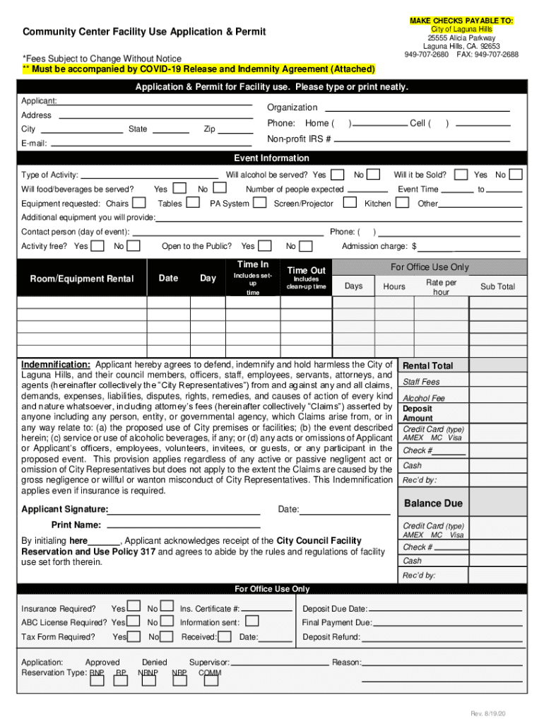 Fillable Online Fillable Online Community Center Facility Use ...