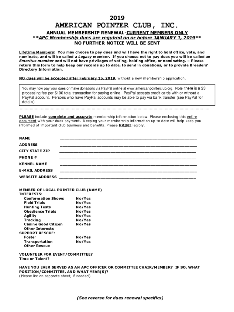 Fillable Online American Pointer Club Home Page - american-pointer-club ...