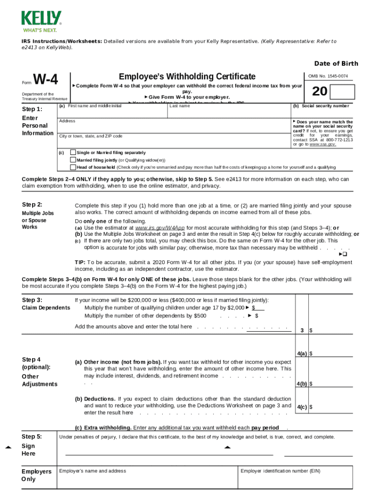 Employee's Withholding Allowance Certificate (W-4) (e4864) Doc Template ...
