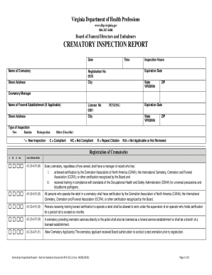 Fillable Online Crematory Inspection Report. Crematory Inspection ...