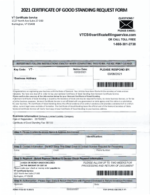 Fillable Online 2021 CERTIFICATE OF GOOD STANDING REQUEST FORM Fax ...
