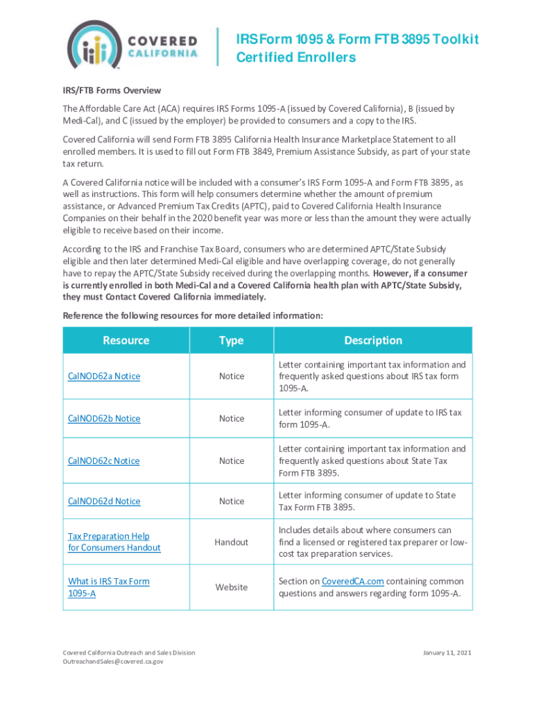 Fillable Online IRS Form 1095 & Form FTB 3895 Toolkit Certified ...