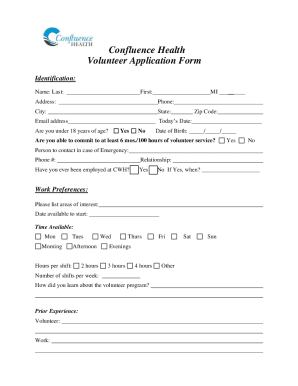 Fillable Online Confluence Health Volunteer Application Form Fax Email ...