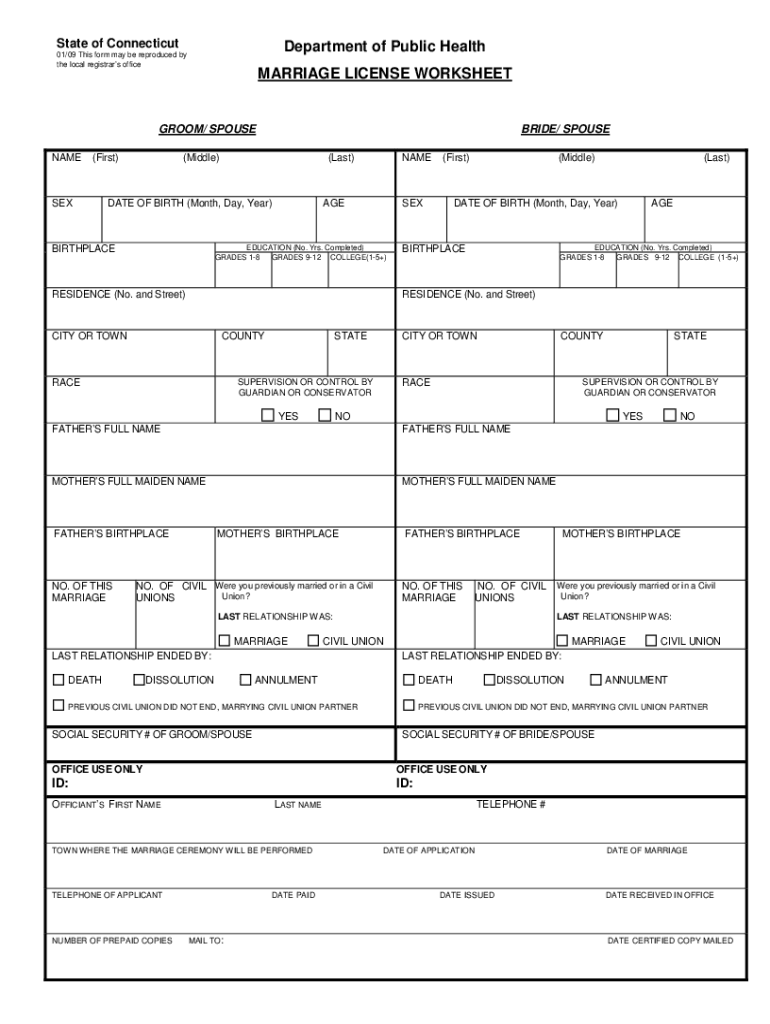 Fillable Online Fillable Marriage Worksheet Form and Instructions Fax ...