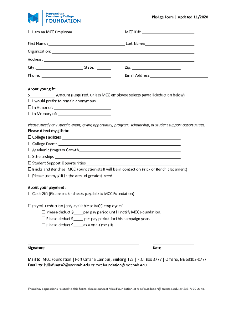 Fillable Online I am an MCC Employee MCC ID#: First Name: Last Name Fax ...