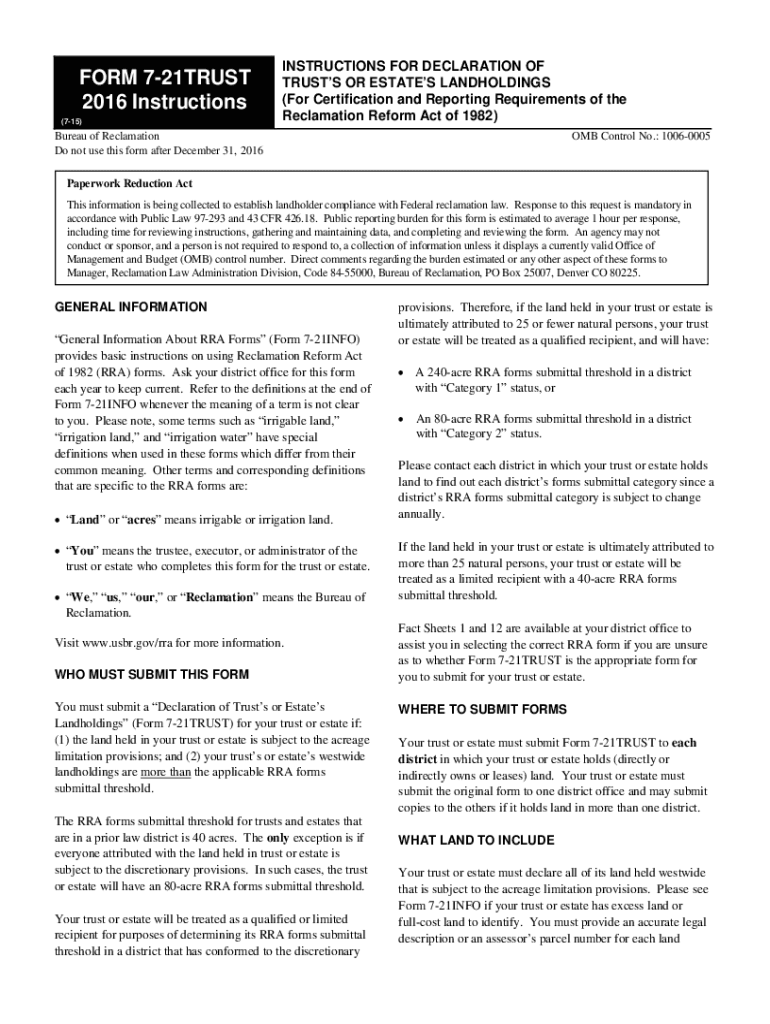 Fillable Online Fill - Free fillable 7-21TRUST (Bureau Of Reclamation ...