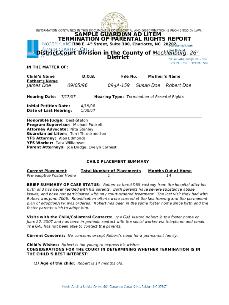 NCAOC Guardian ad Litem Template Doc Template | pdfFiller