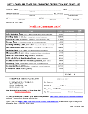 Fillable Online NORTH CAROLINA STATE BUILDING CODE ORDER FORM AND ...
