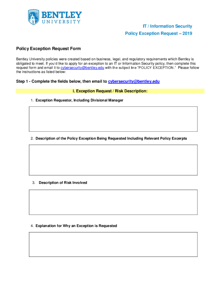 Fillable Online 01.01.01.04 Policy Exception Request Form Fax Email ...