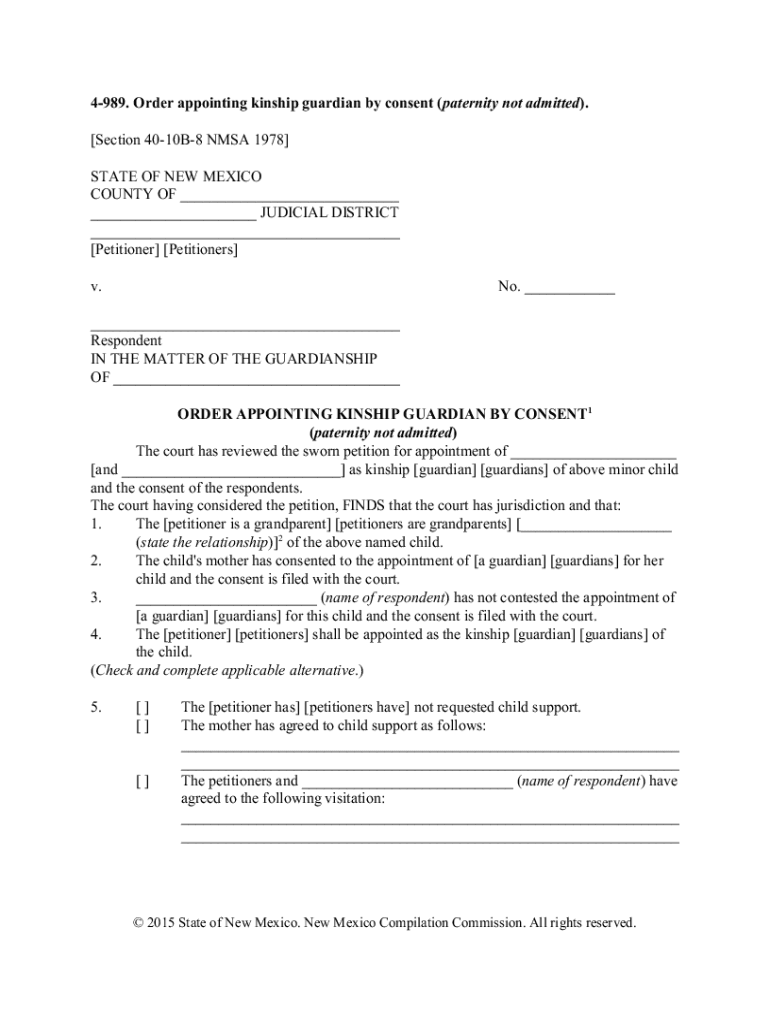Fillable Online Get the Order appointing kinship guardian by consent ...
