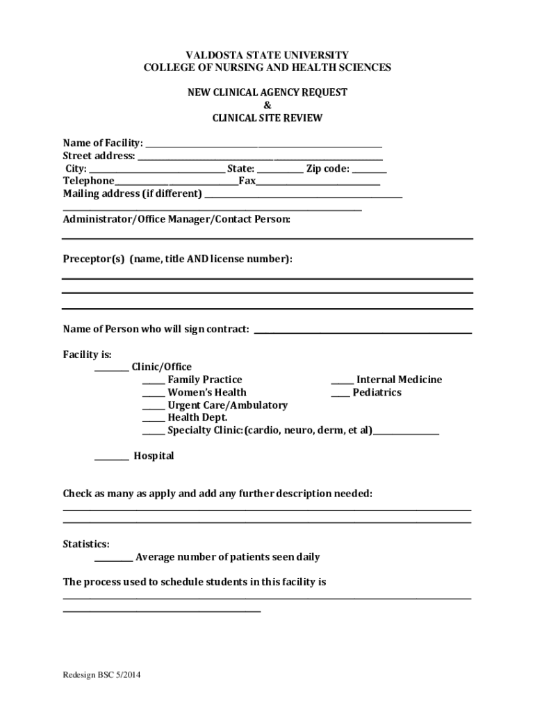 Fillable Online VALDOSTA STATE UNIVERSITY COLLEGE OF NURSING AND HEALTH ...