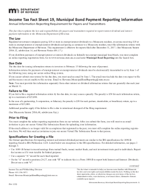 Fillable Online Income Tax Fact Sheet 19, Municipal Bond Payment ...