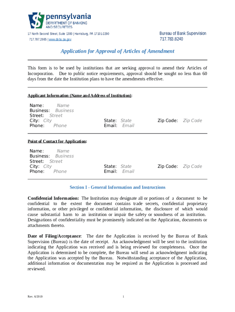 Application for Approval of Articles of Amendment Doc Template | pdfFiller