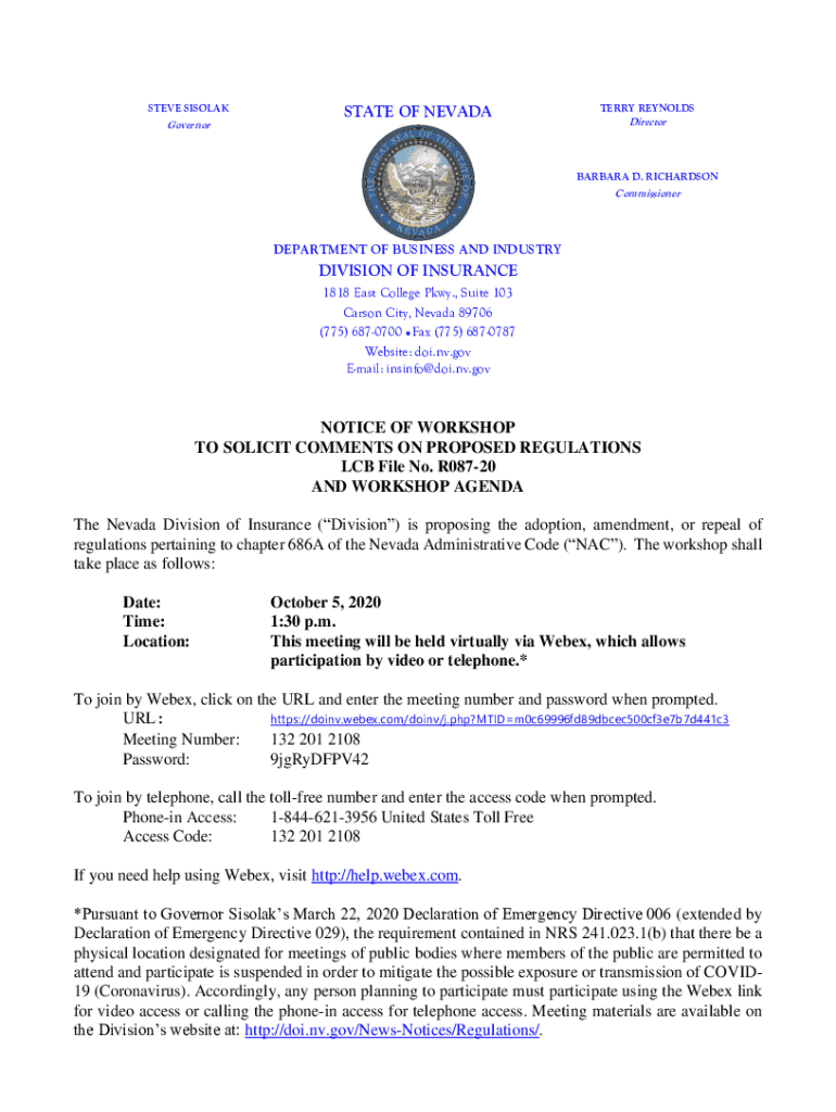 Fillable Online doi nv 1 STATE OF NEVADA DIVISION OF INSURANCE ...