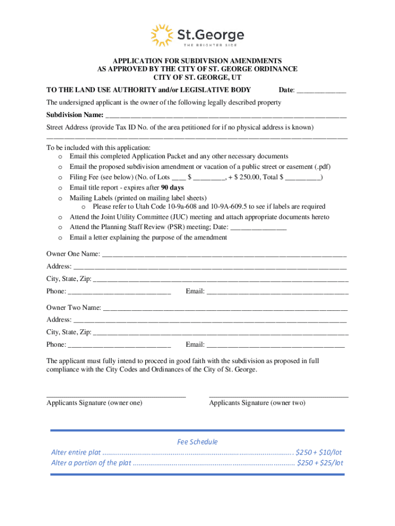 Fillable Online Subdivision Plat Petition to Amend/Vacate Review Text ...