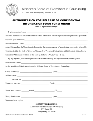 Fillable Online abec alabama Authorization for Release of Confidential ...