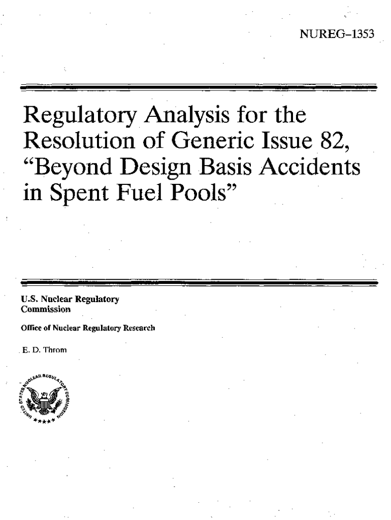 Fillable Online NUREG-1353, "Regulatory Analysis for the Resolution of ...