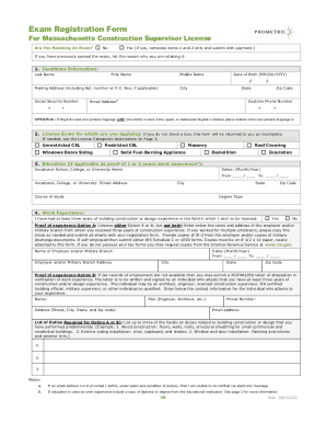 Fillable Online MA Construction Supervisor Exam Application - At ...