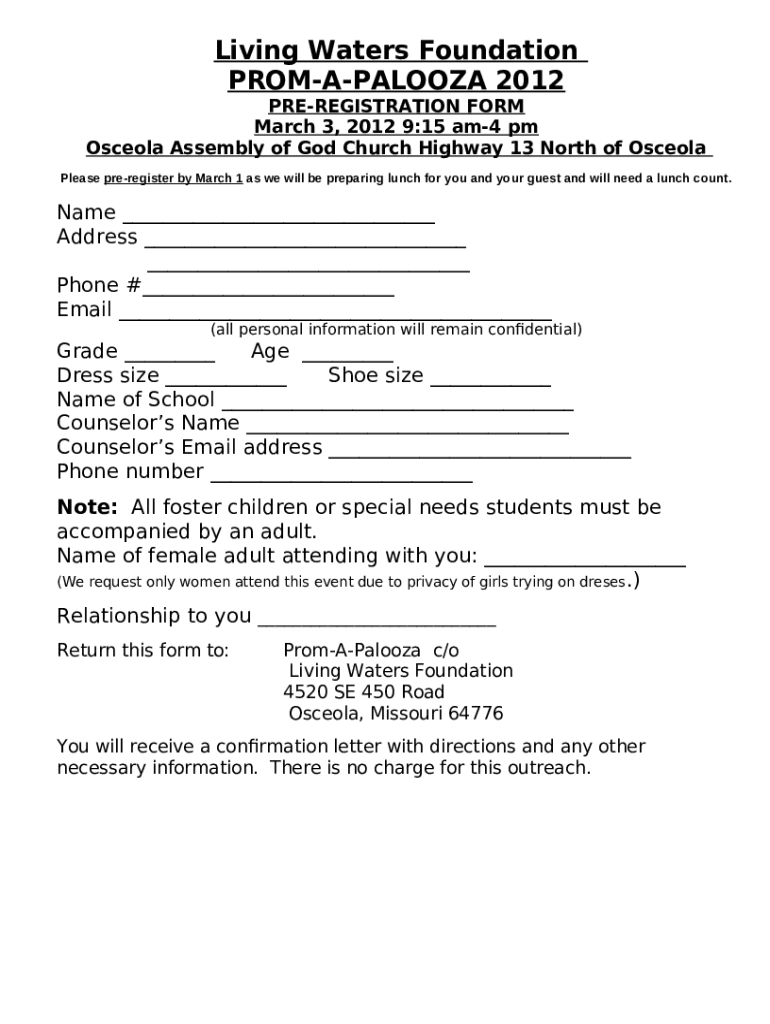 PROM-A-PALOOZA REGISTRATION Doc Template | pdfFiller
