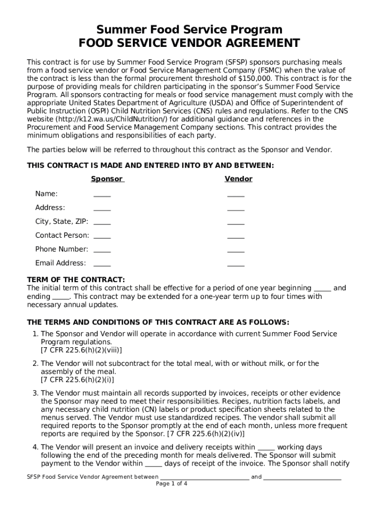 SFSP Vendor Contract Template. SFSP Vendor Contract Template Doc ...