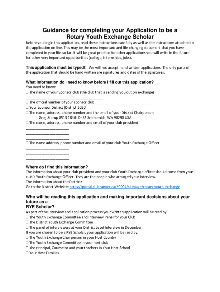 Fillable Online Guidance for Completing your Application to be a Rotary Youth ... Fax Email ...