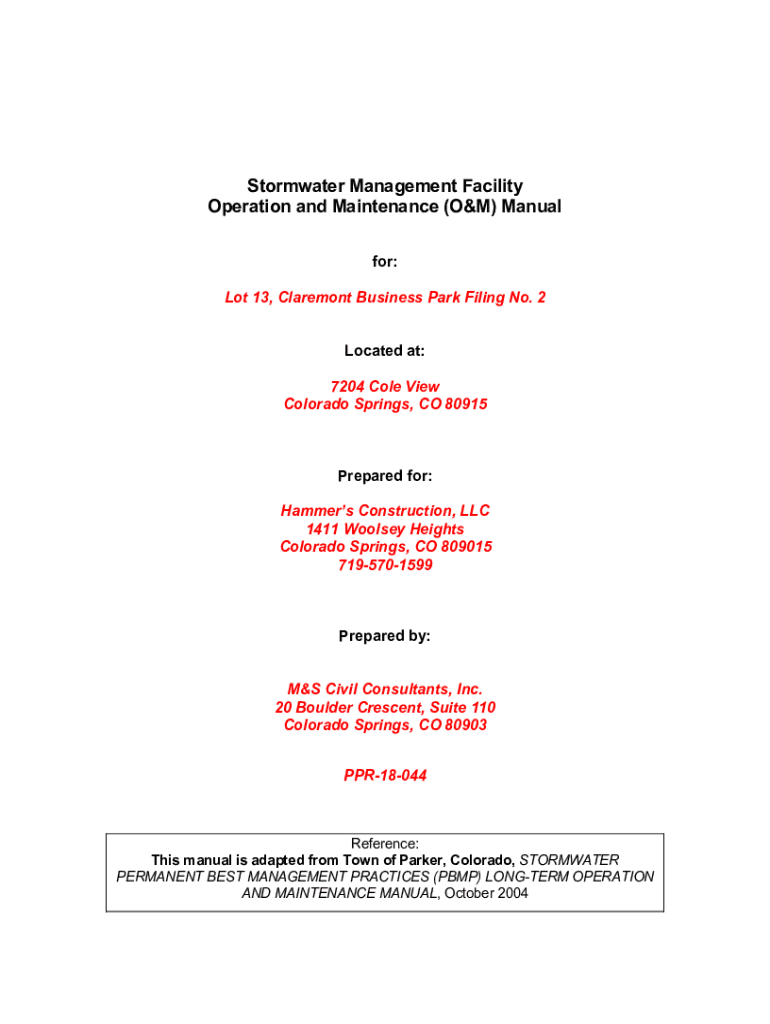 Fillable Online Stormwater Management Facility Operation and Maintenance (O&M ... Fax Email ...