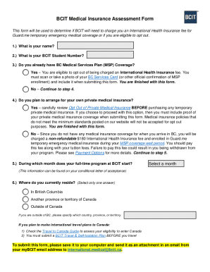 Fillable Online BCIT Medical Insurance Assessment Form Fax Email Print ...