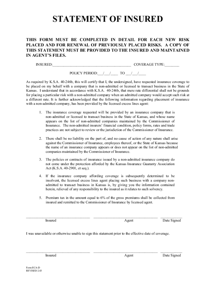 Fillable Online STATEMENT OF INSURED - James Allen Insurance Fax Email ...