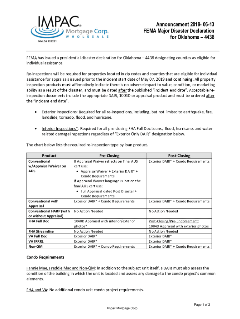 Fillable Online Declared DisastersFEMA.govDisaster Declarations for ...