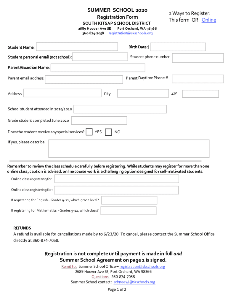 Fillable Online Summer Activities Registration Form Fax Email Print ...
