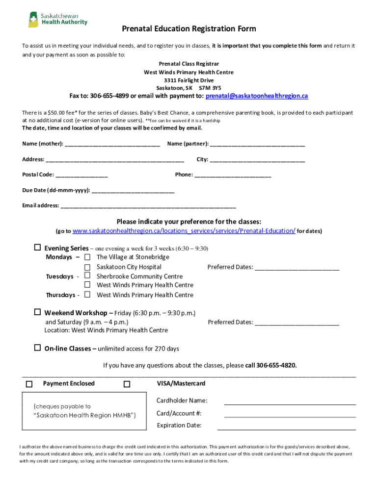 Fillable Online Prenatal Education Registration Form TemplateJotForm ...