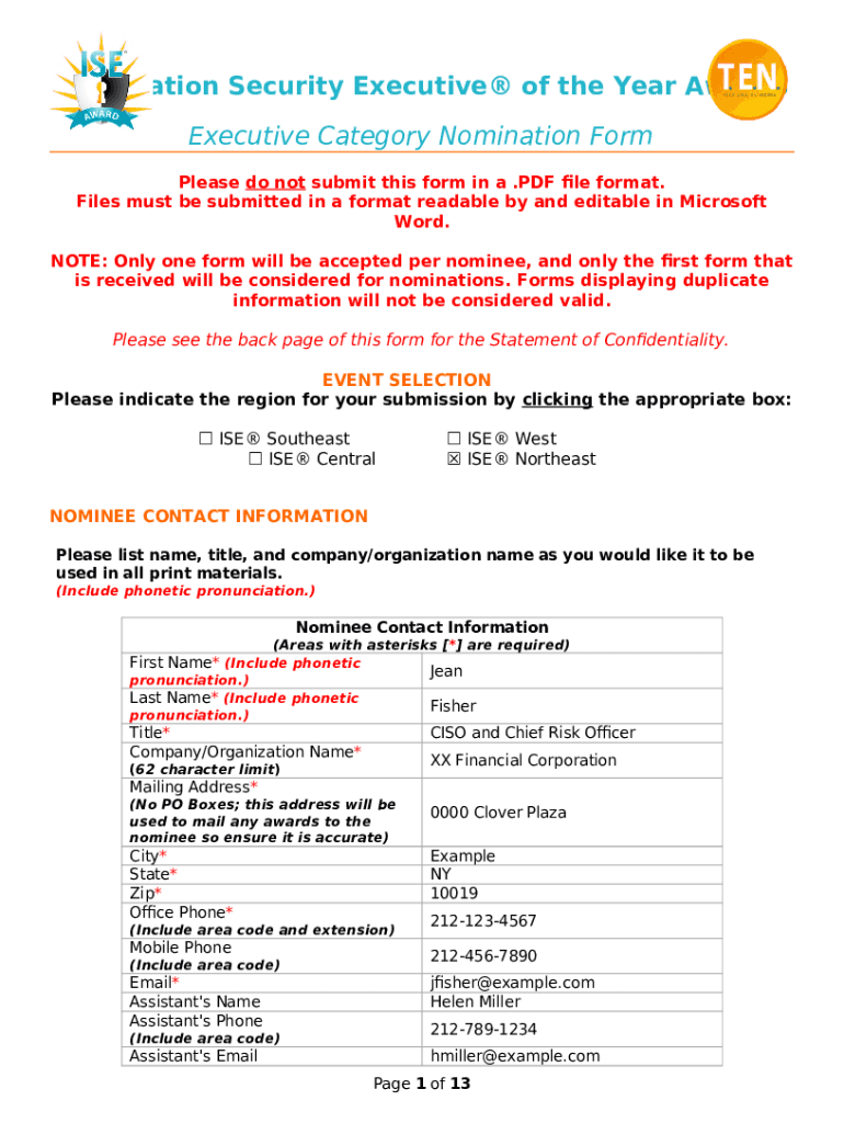 Sample Nomination LetterCybersecurity Excellence AwardsCybersecurity ...