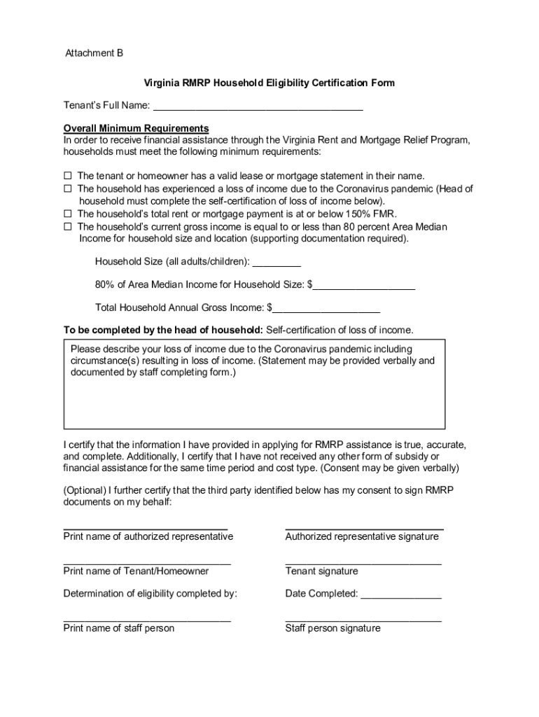 Fillable Online Virginia RMRP Household Eligibility Certification Form ...