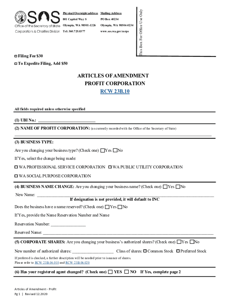 Fillable Online INSTRUCTIONS- ARTICLES OF INCORPORATION OF A ... - sos ...