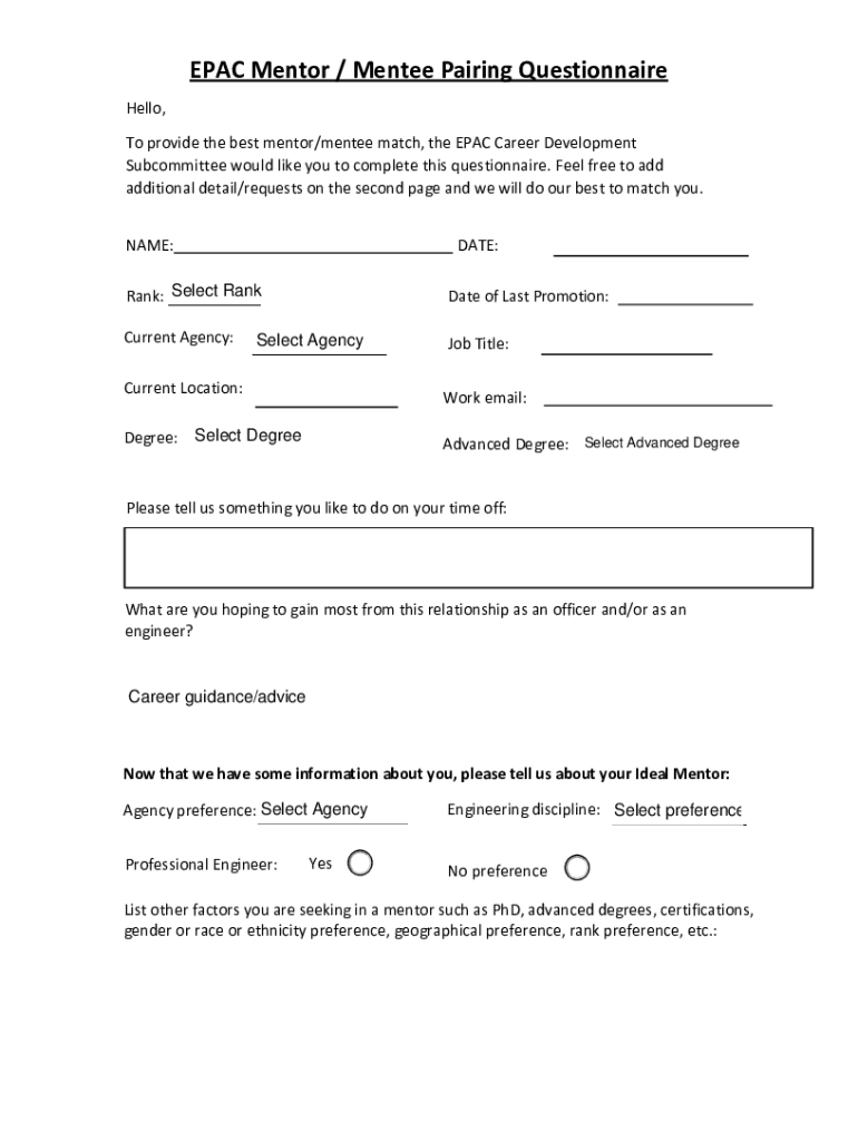 Fillable Online dcp psc 15 Mentoring Survey Questions You Must ...