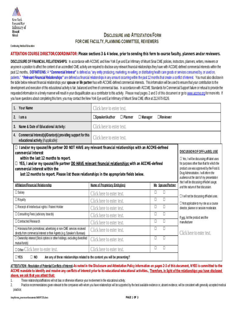 FACULTY DISCLOSURE FOR SPEAKERS, PLANNERS, MANAGERS AND ... Doc ...