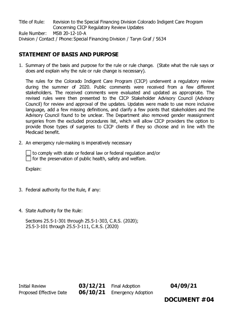 Fillable Online CICP Regulatory Review Updates - OP Forms (MA) Revised ...
