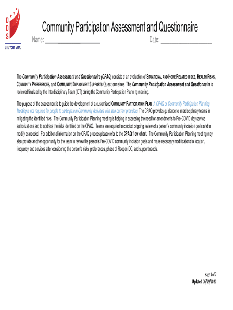 Fillable Online dds dc Community Participation Assessment and ...