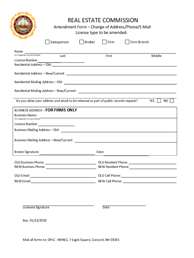 Fillable Online CHANGE OF ADDRESS FORM - oplc.nh.gov Fax Email Print ...