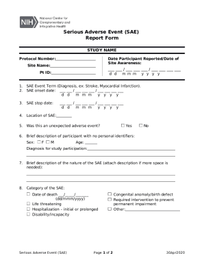 Serious Adverse Event (SAE) Report . Serious Adverse Event (SAE) Report ...