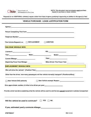 Fillable Online VEHICLE PURCHASE / LEASE JUSTIFICATION FORM Will the ...