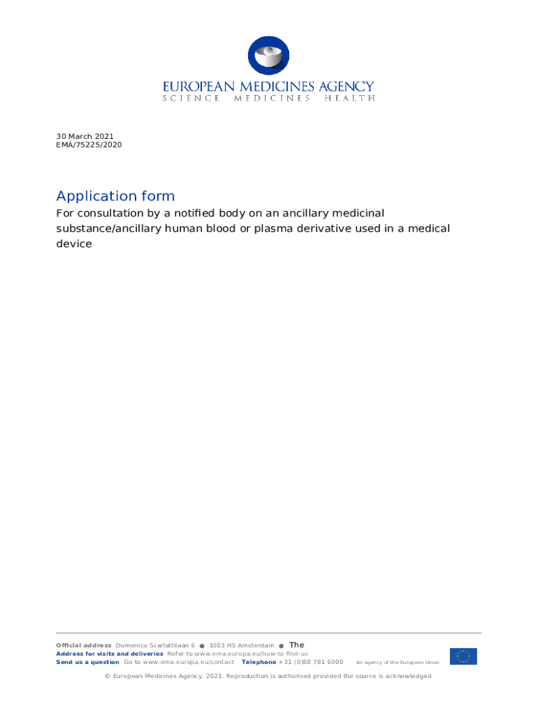 Application for consultation - ancillary medicinal substance Doc Template | pdfFiller