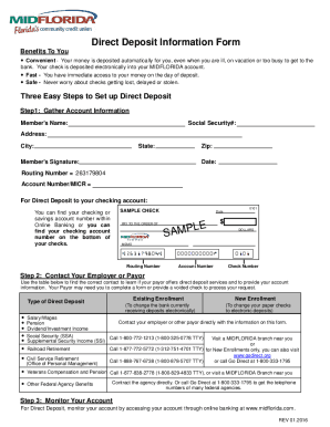 Fillable Online Direct Deposit Information Form - MidFlorida Credit Union Fax Email Print ...