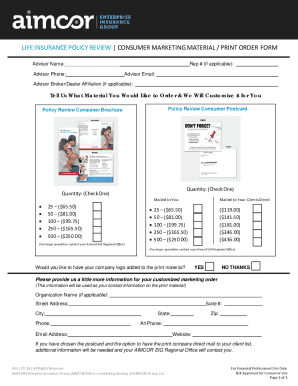 Fillable Online LIFE INSURANCE POLICY REVIEW CONSUMER MARKETING ...