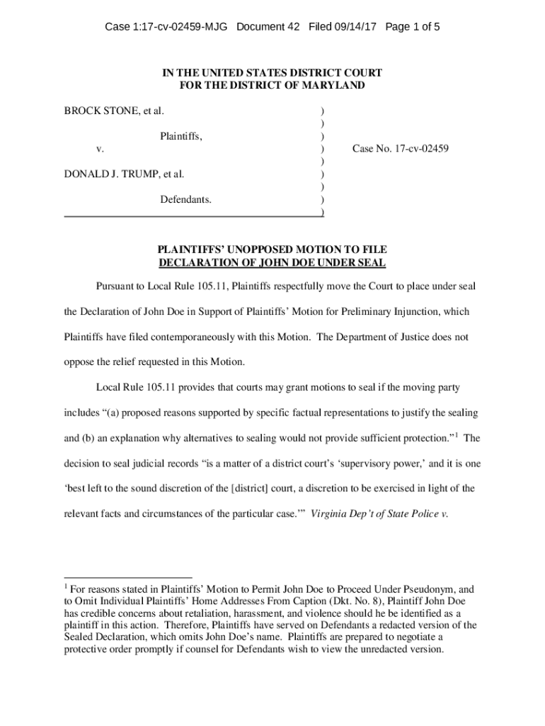 Fillable Online files eqcf Case 1:17-cv-02459-MJG Document 42 Filed 09/14/17 Page 1 of 5 Fax ...