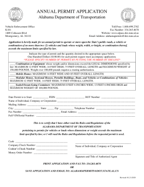 Fillable Online ANNUAL PERMIT APPLICATION - dot.state.al.us Fax Email ...