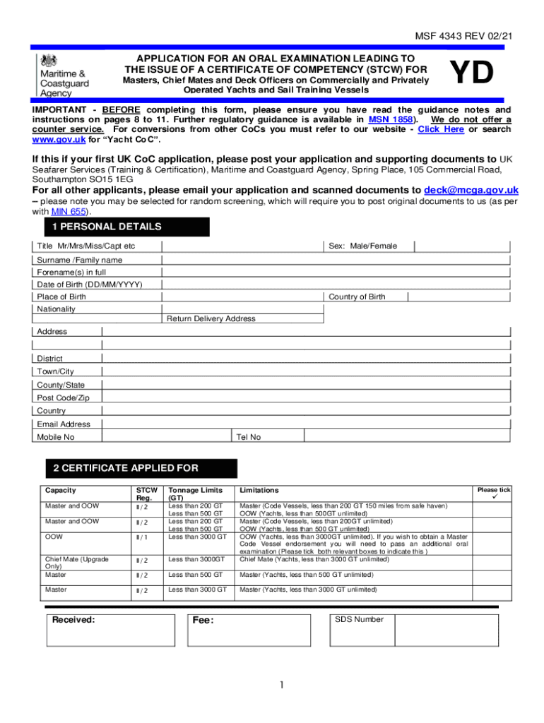 Fillable Online How to apply for a deck yacht certificate of competency ...